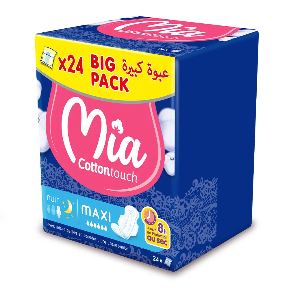 Mia Cotton Touch Serviette Hygiénique Maxi Nuit - Big Pack 24 Unités | Wlidaty Maroc - 1er site ...