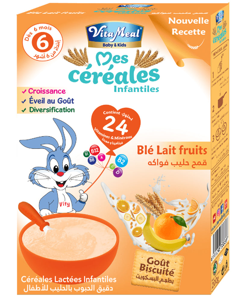 Vitameal Céréales Blé Lait Fruits 200g | Wlidaty Maroc – wlidaty